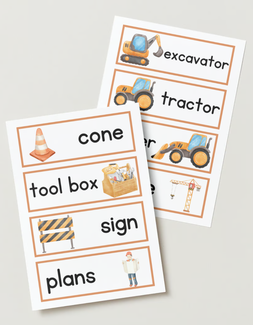construction site word cards - set of 16 (digital download) – The Small ...